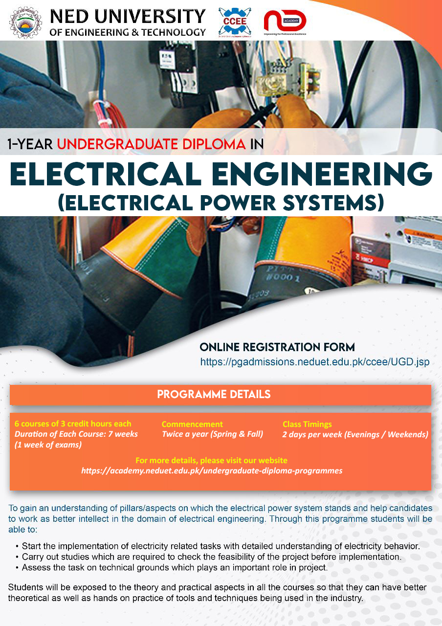 UGD in Electrical Engineering (Electrical Power Systems) | NED Academy - CCEE | CMPP | PTMC